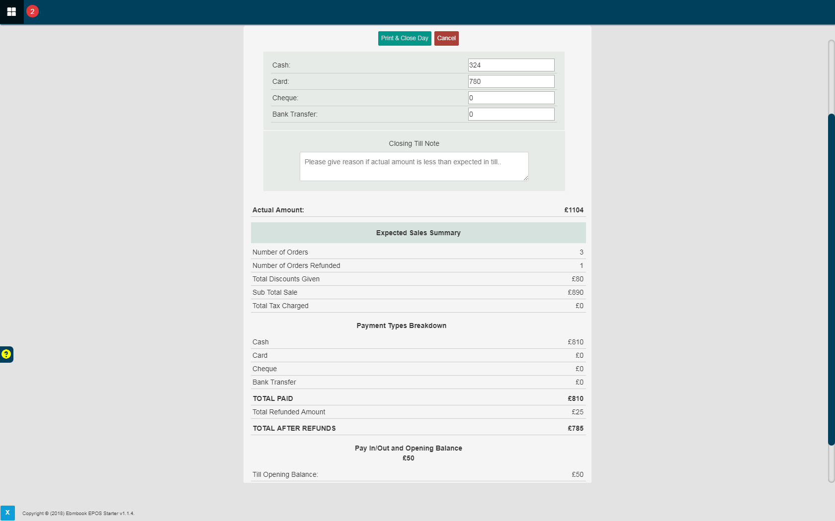 Point of Sale Till Management