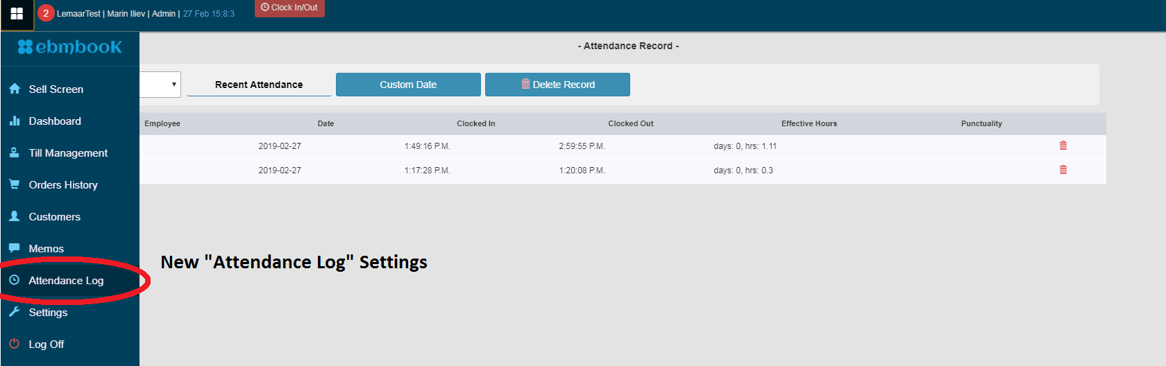 Employee Attendance Tracking on EPOS